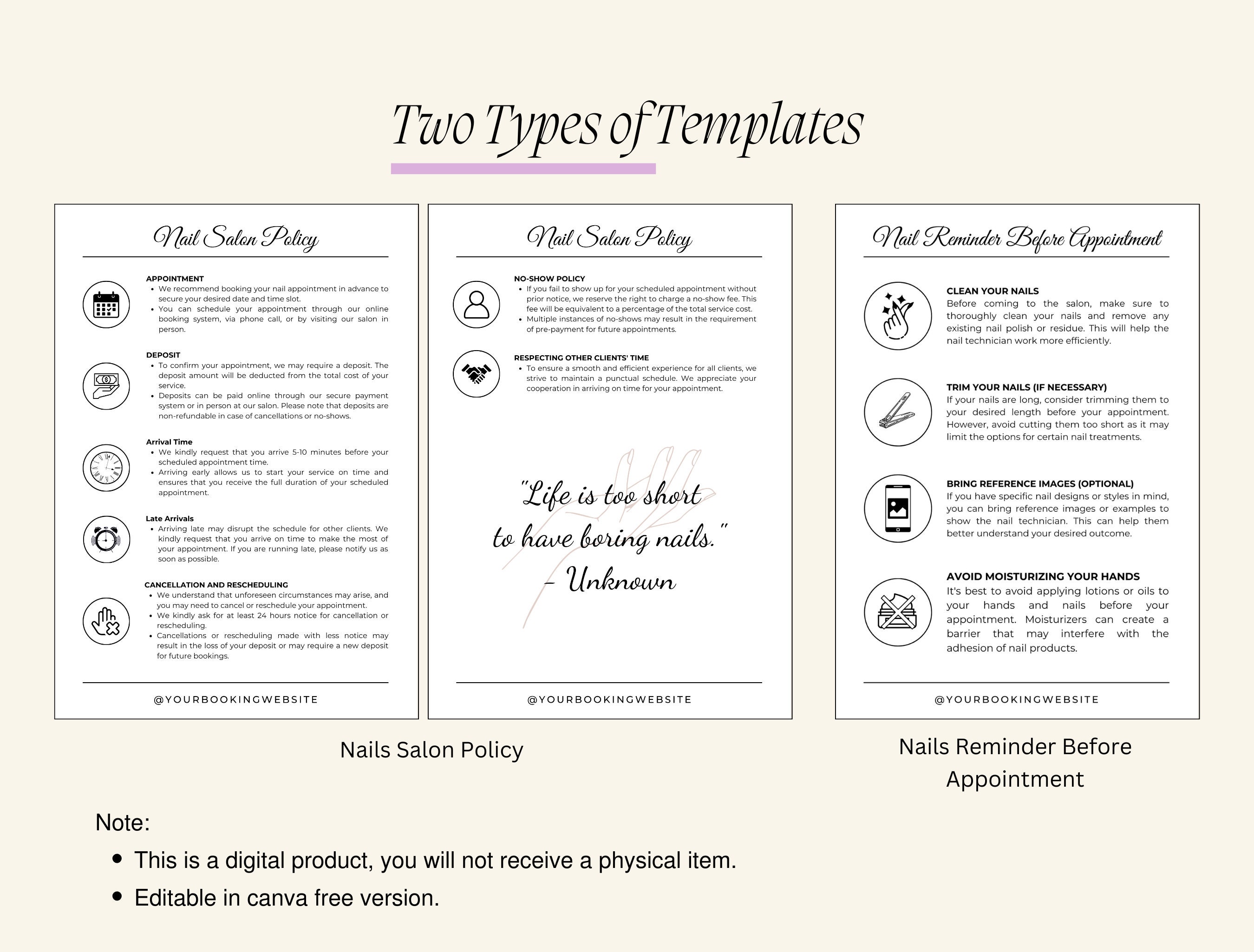 Printable Nail Booking and Cancellation Policy Templates for Nail Tech ...