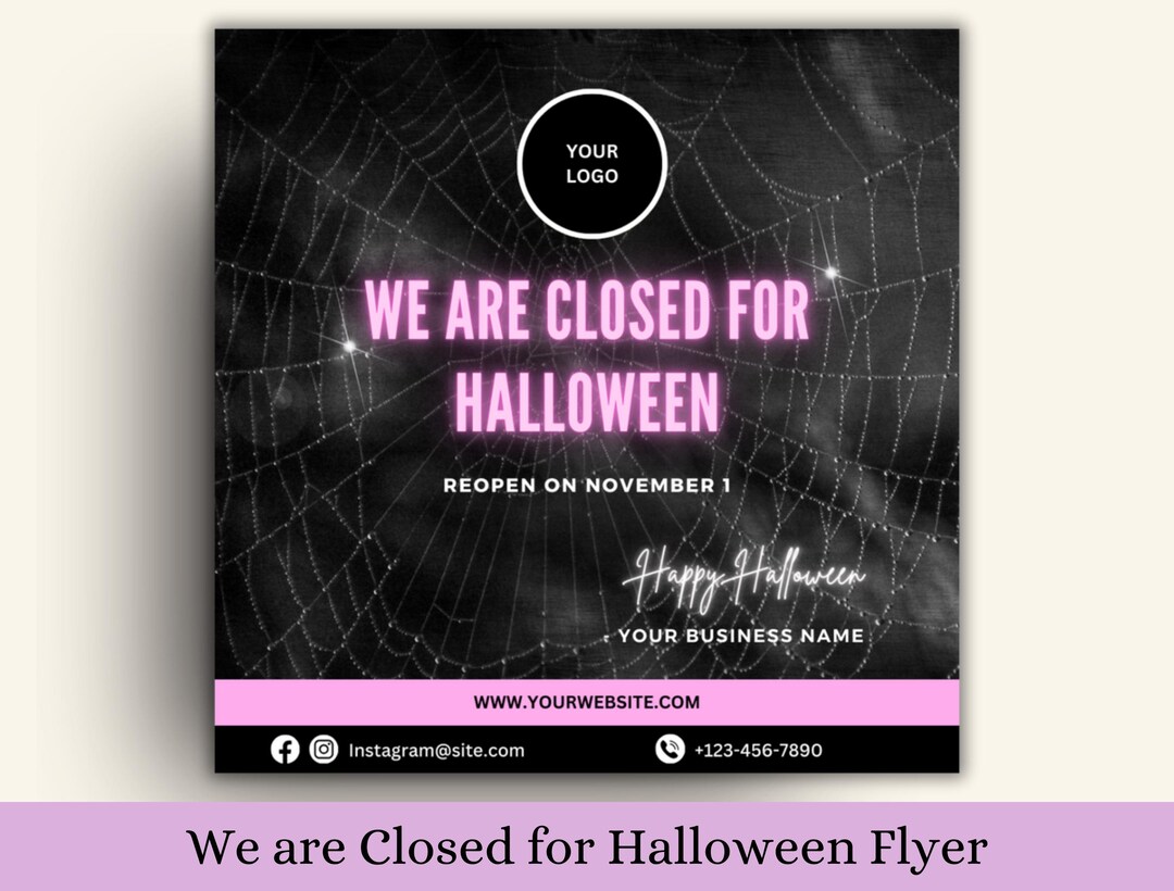 We Are Closed for Halloween Flyer Template Black for Beauty Business ...