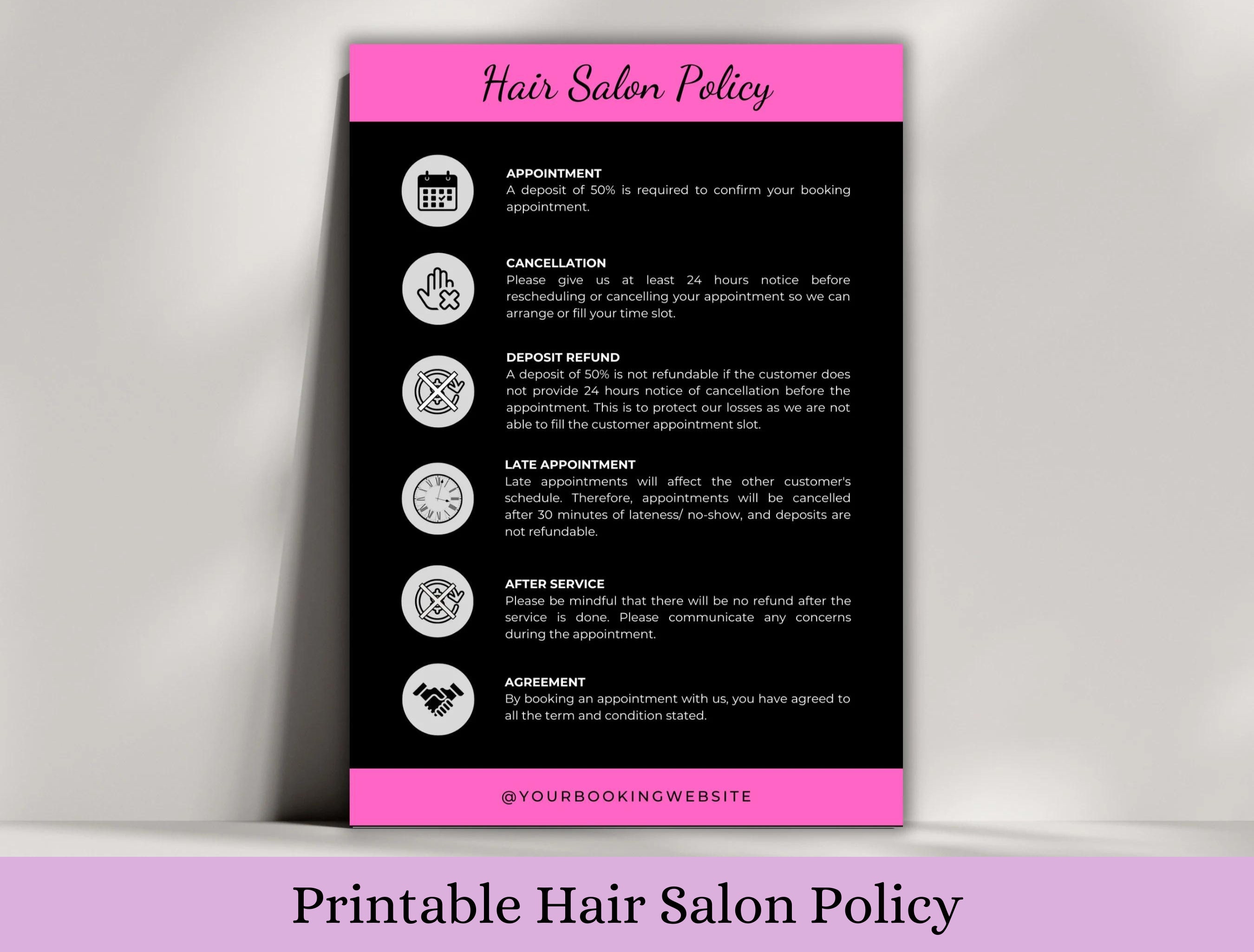 Printable Hair Booking and Cancellation Policy Templates for ...