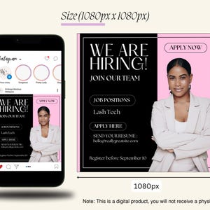 We Are Hiring Pink Flyer for Beautician Lash Tech Salon Job Opening ...