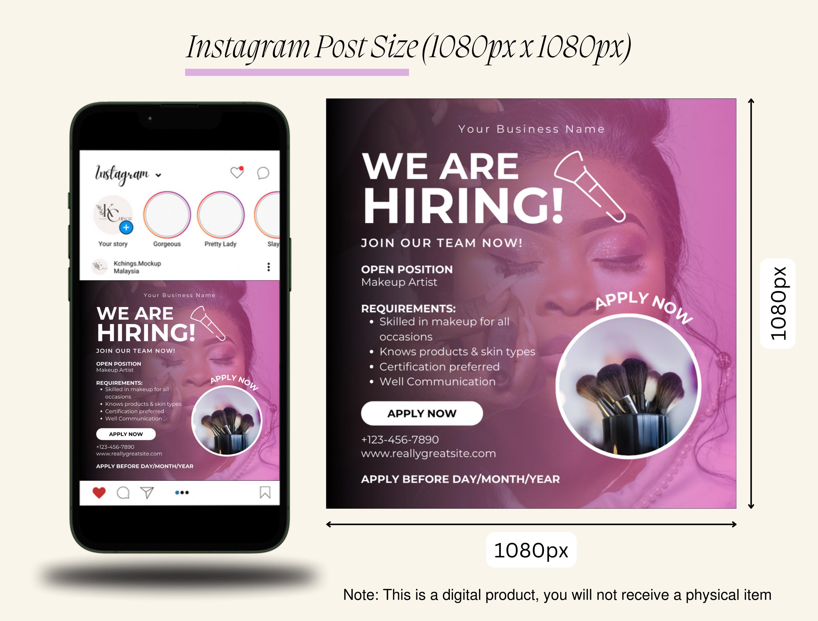 Makeup Artist We Are Hiring Printable Flyer for Beautician Salon Job ...