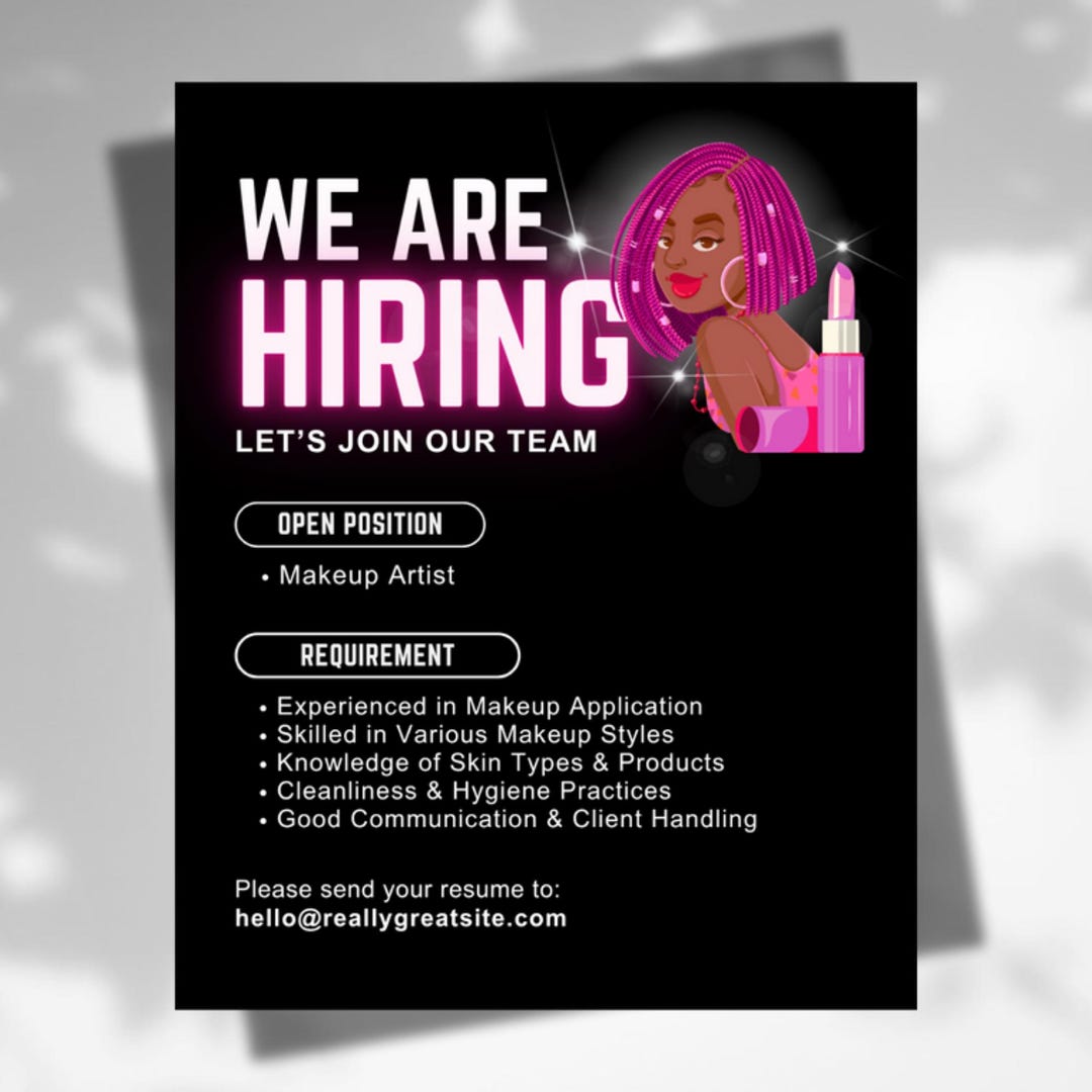 We Are Hiring Makeup Artist Flyer Template, Editable Canva Job Vacancy ...