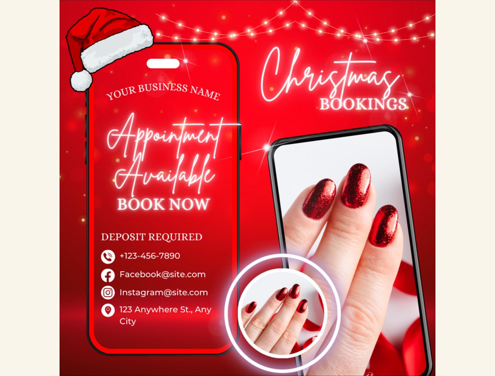 Christmas December Month Flyer Canva Template Red for Lash Nail Tech ...