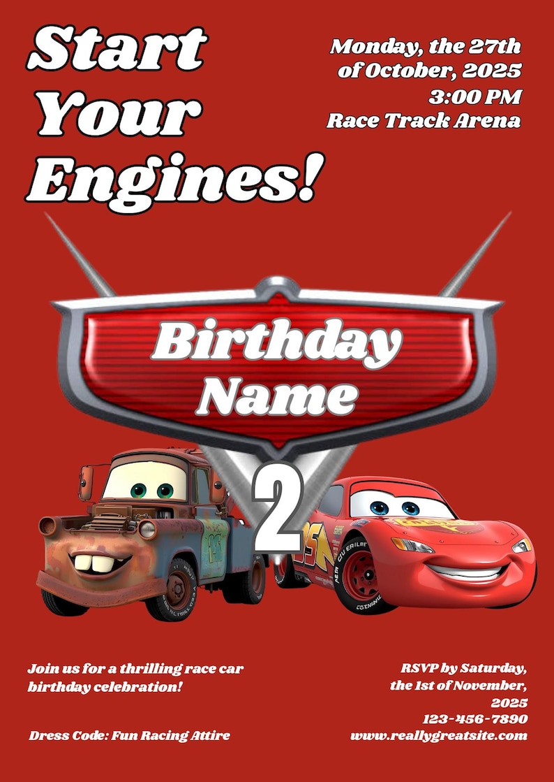 Editable Disney Pixar Cars Birthday Invitation | Lightning Mcqueen and ...