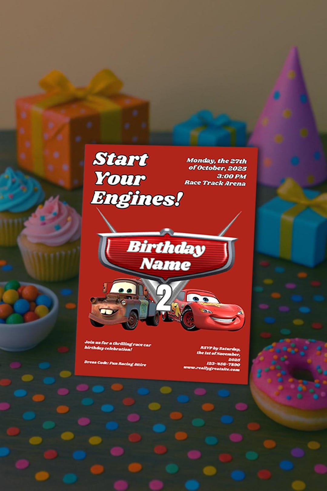 Editable Disney Pixar Cars Birthday Invitation | Lightning Mcqueen and ...
