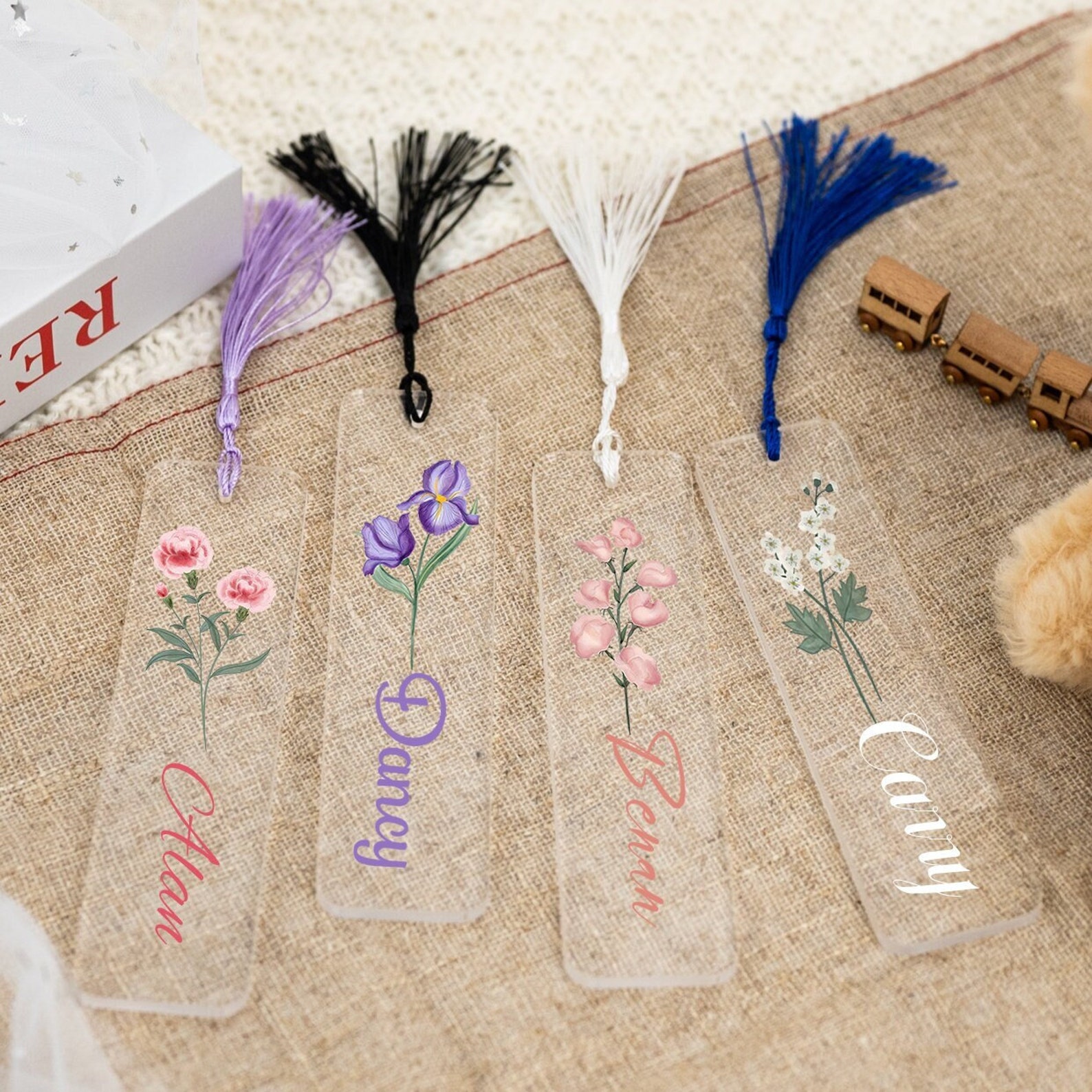 Personalized Birth Flower Bookmark, Acrylic Floral Bookmark With Name ...