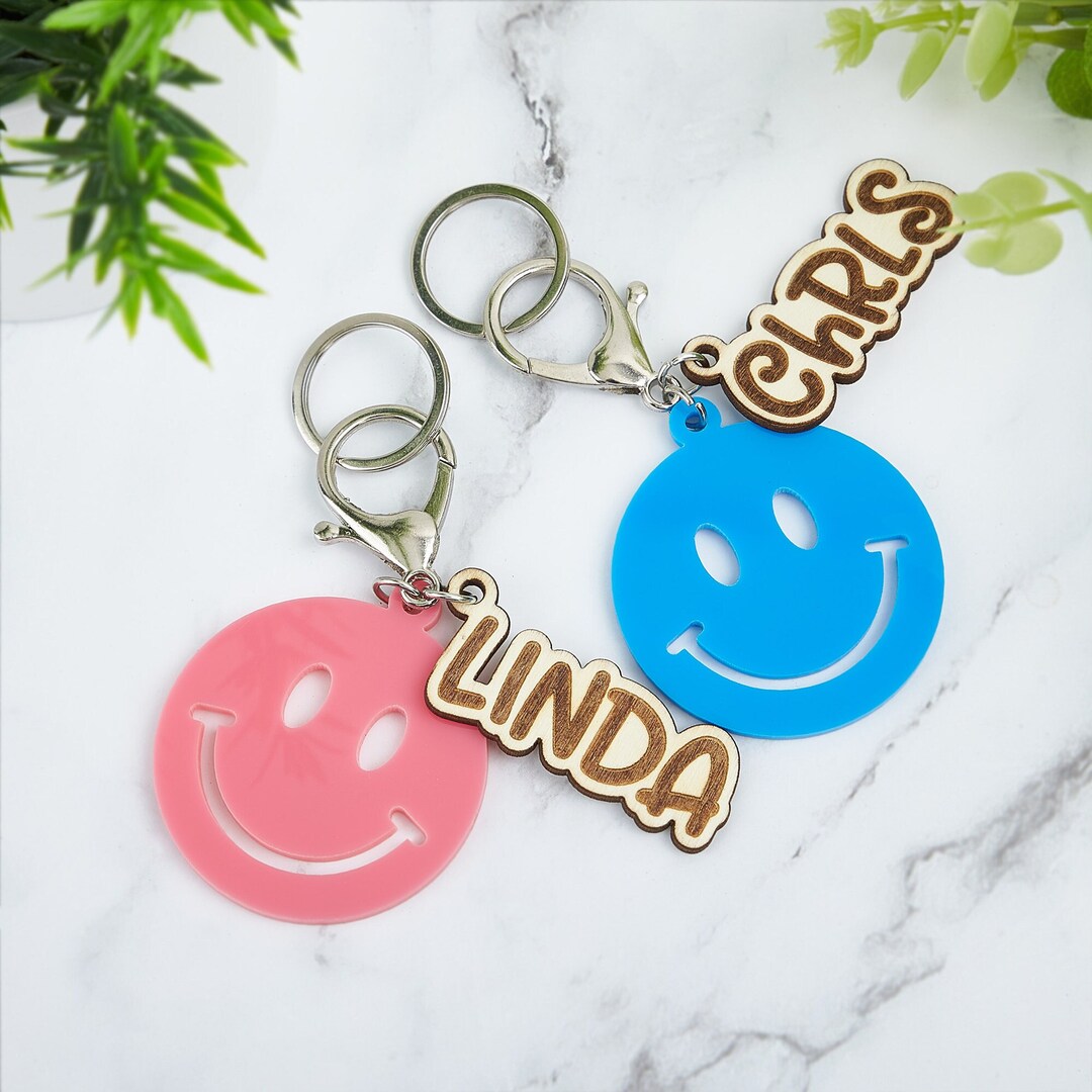 Smiley Keychain Personalizedname Keychainsmile Face Acrylic - Etsy