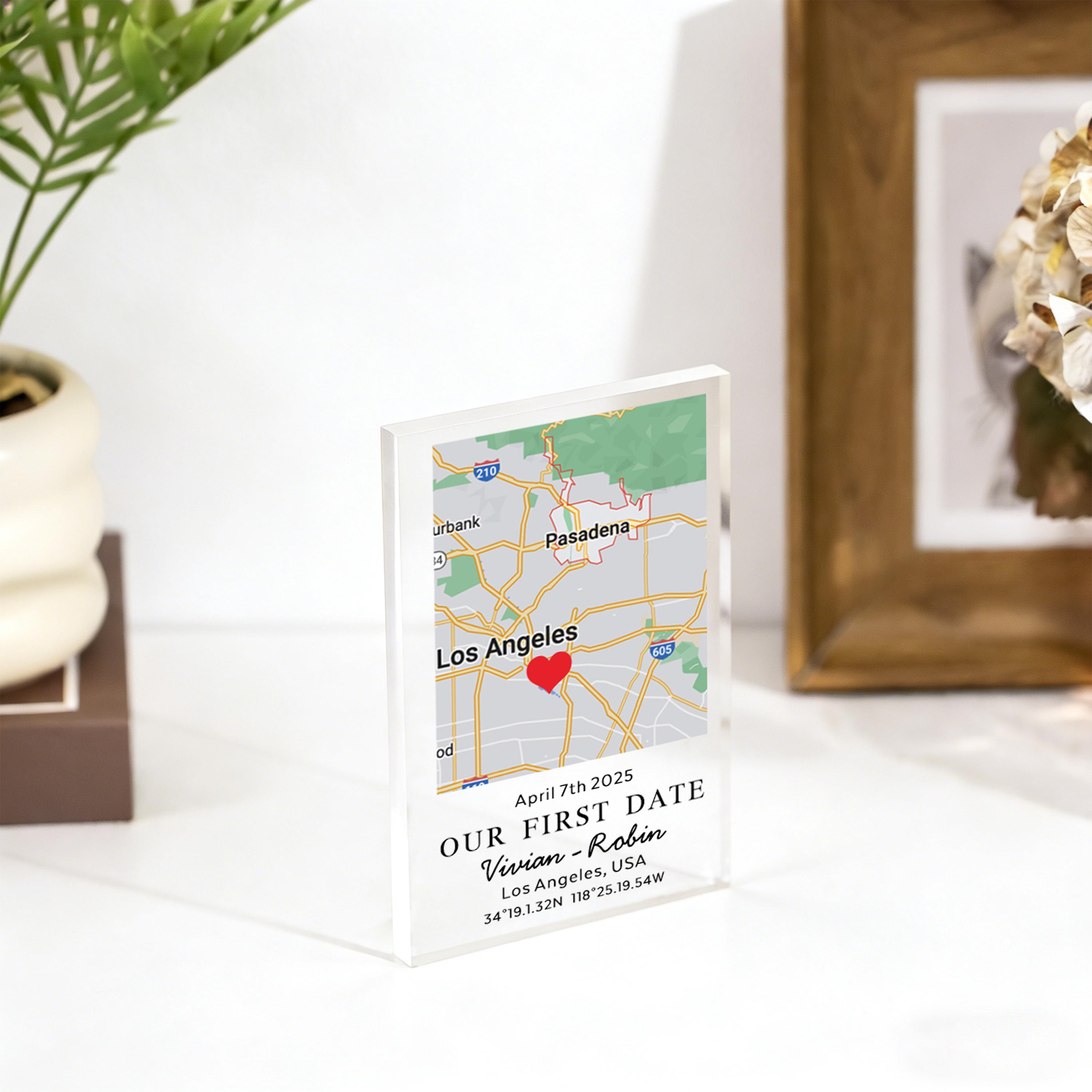 Custom Acrylic Map Plaque,personalized First Date Map Block,valentines ...