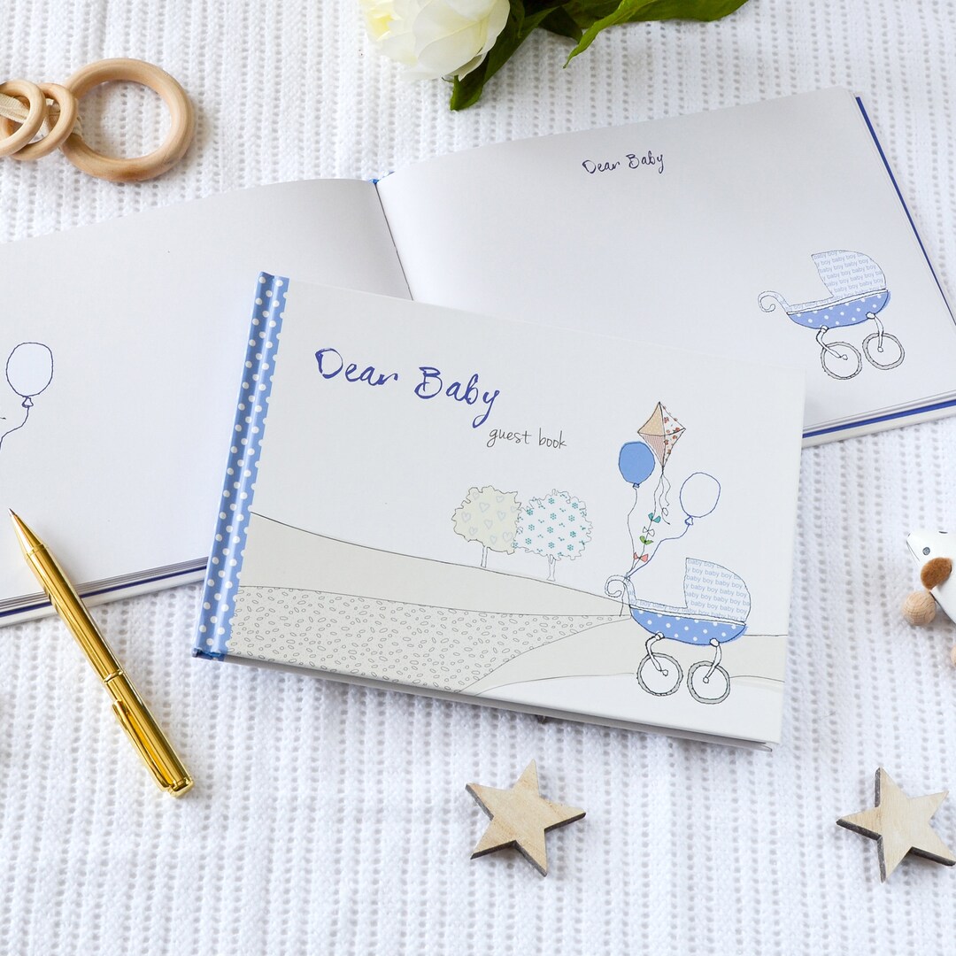 Baby Shower Guest Book | Dear Baby Blue New Baby Visitors Record ...