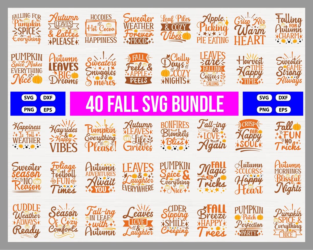 40 Fall Slogan Designs: SVG PNG JPG Bundle - Etsy