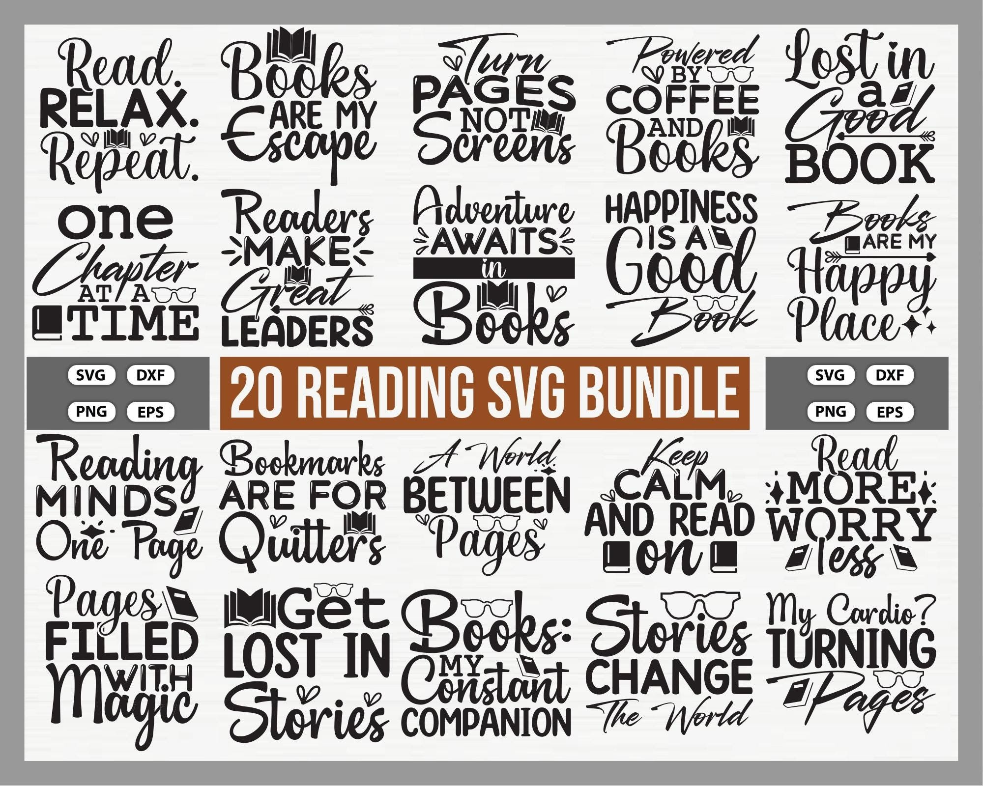 Reading SVG Bundle: Book Lover Designs (20 Files) - Etsy