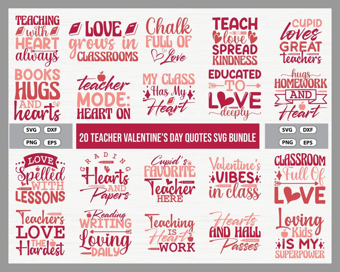Teacher Valentine's SVG Bundle: 20 Heartfelt Designs (digital Download ...
