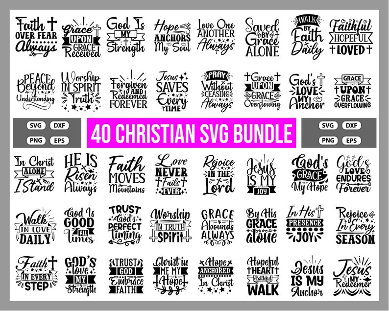 Christian Slogan SVG Bundle: 40 Faith-based Designs (digital Download ...