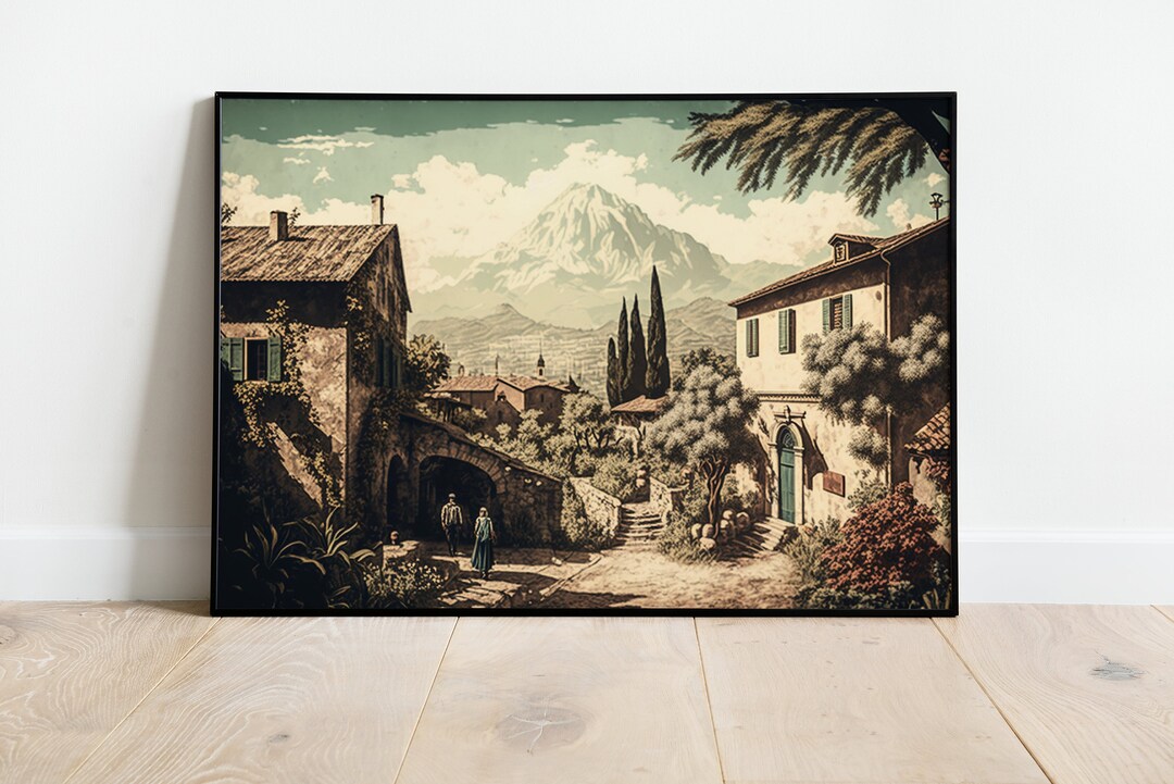 Retro Italian Summer Vacation, Antique Italian Landscape Painting, Old ...