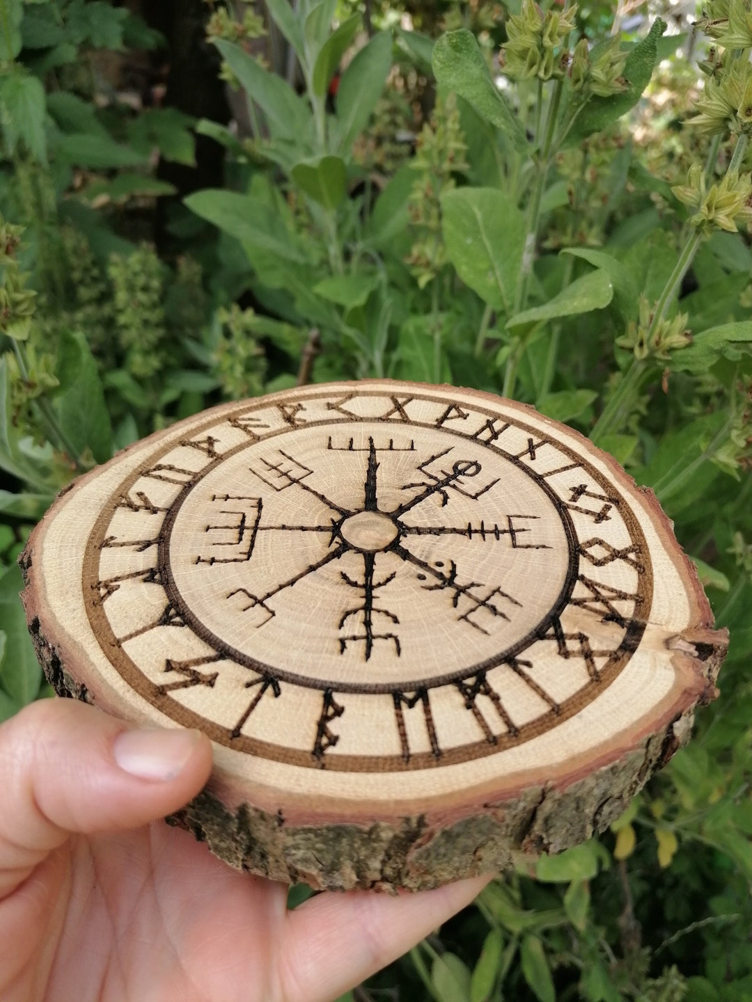 Vegvisir Futhark Runes Oak Tree Disc - Etsy