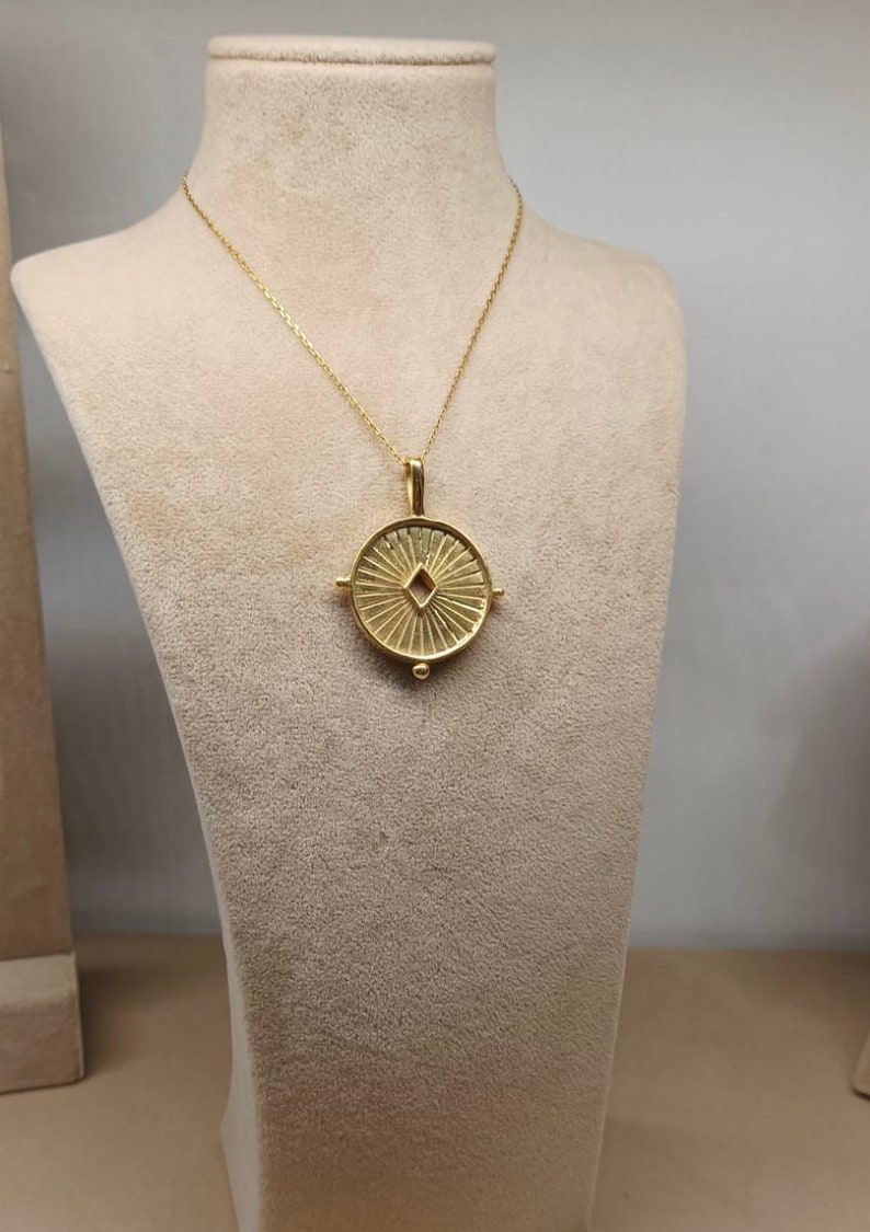 Sunbeam Pendant Necklace 925 Sterling Silver 14K Gold Sunshine Pendant ...