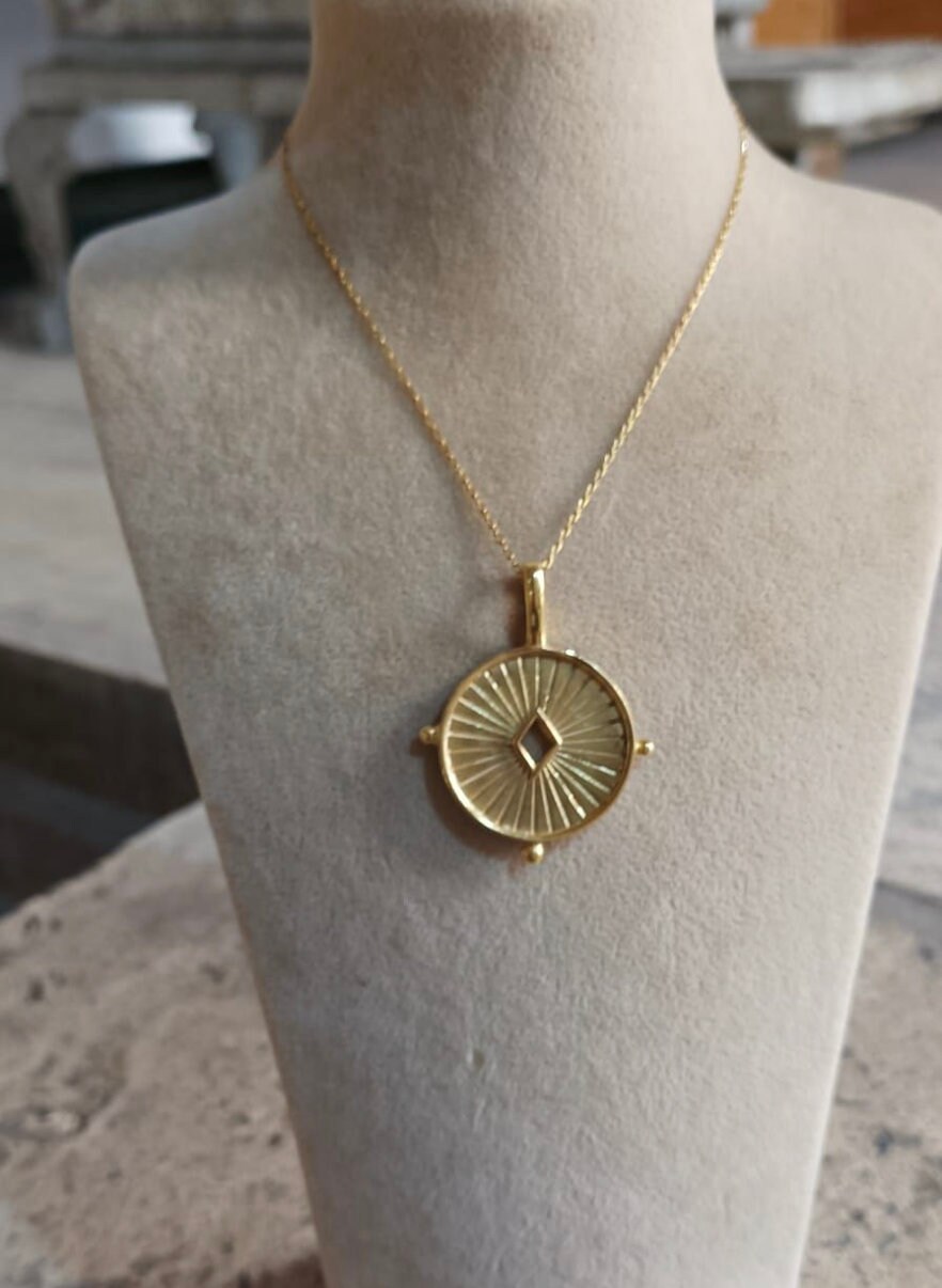 Sunbeam Pendant Necklace 925 Sterling Silver 14K Gold Sunshine Pendant ...