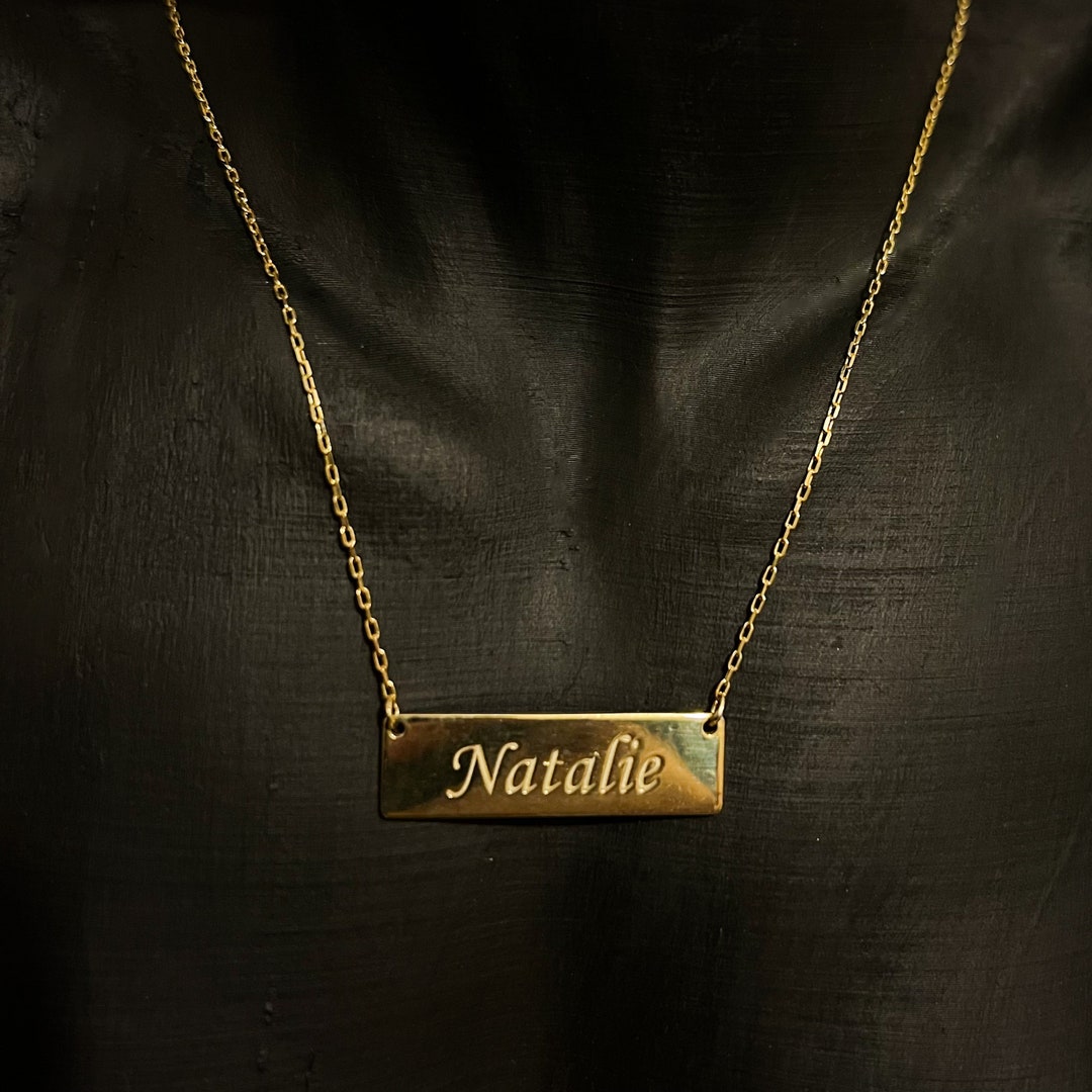 Custom Name 14K Gold Bar Necklace - Personalized Bar Necklace - Gold ...