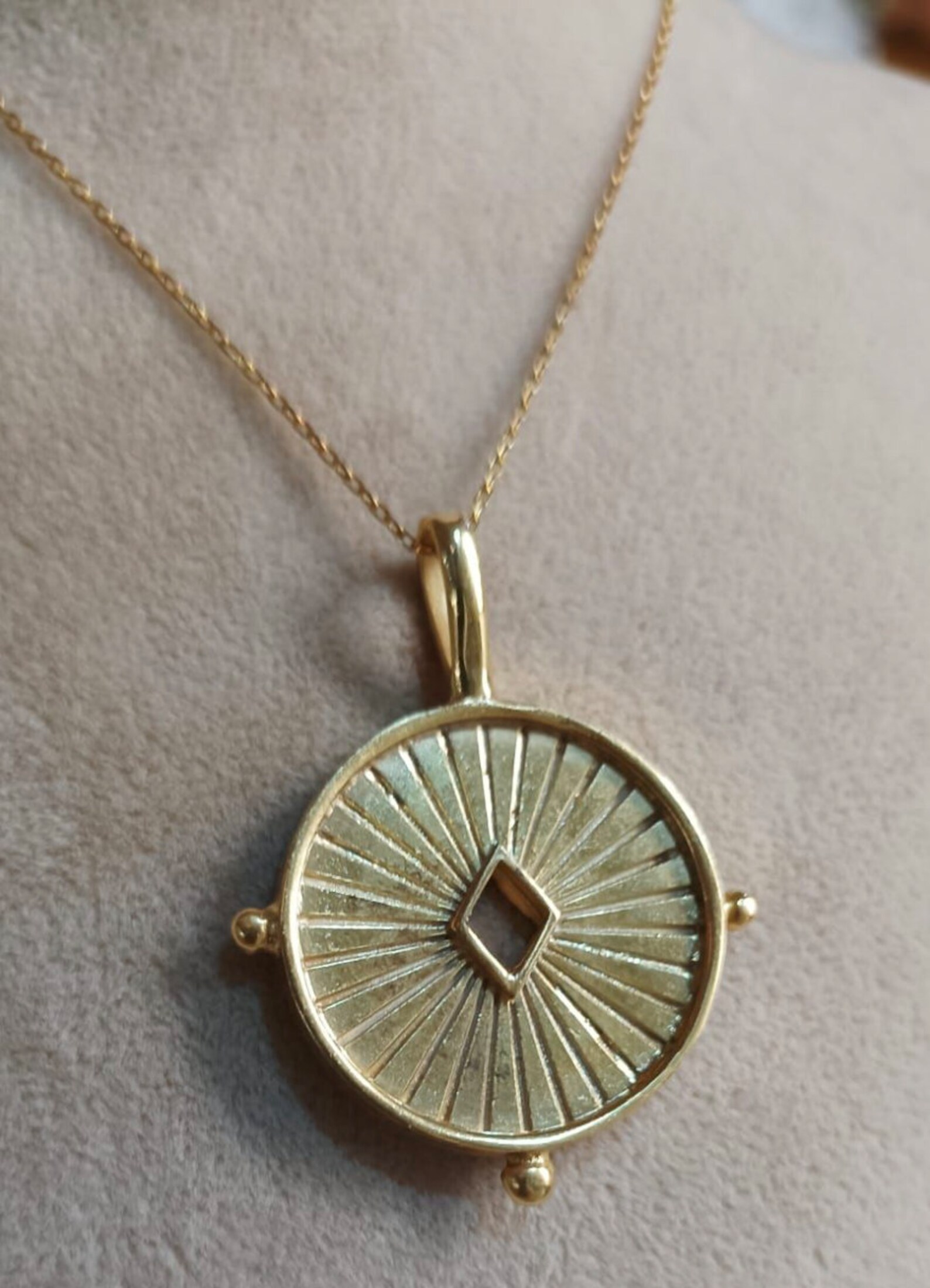 Sunbeam Pendant Necklace 925 Sterling Silver 14K Gold Sunshine Pendant ...