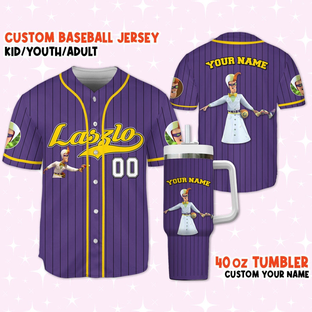 Personalize Laszlo Jersey Purple Yellow Jersey, Custom Kid Youth Adult ...