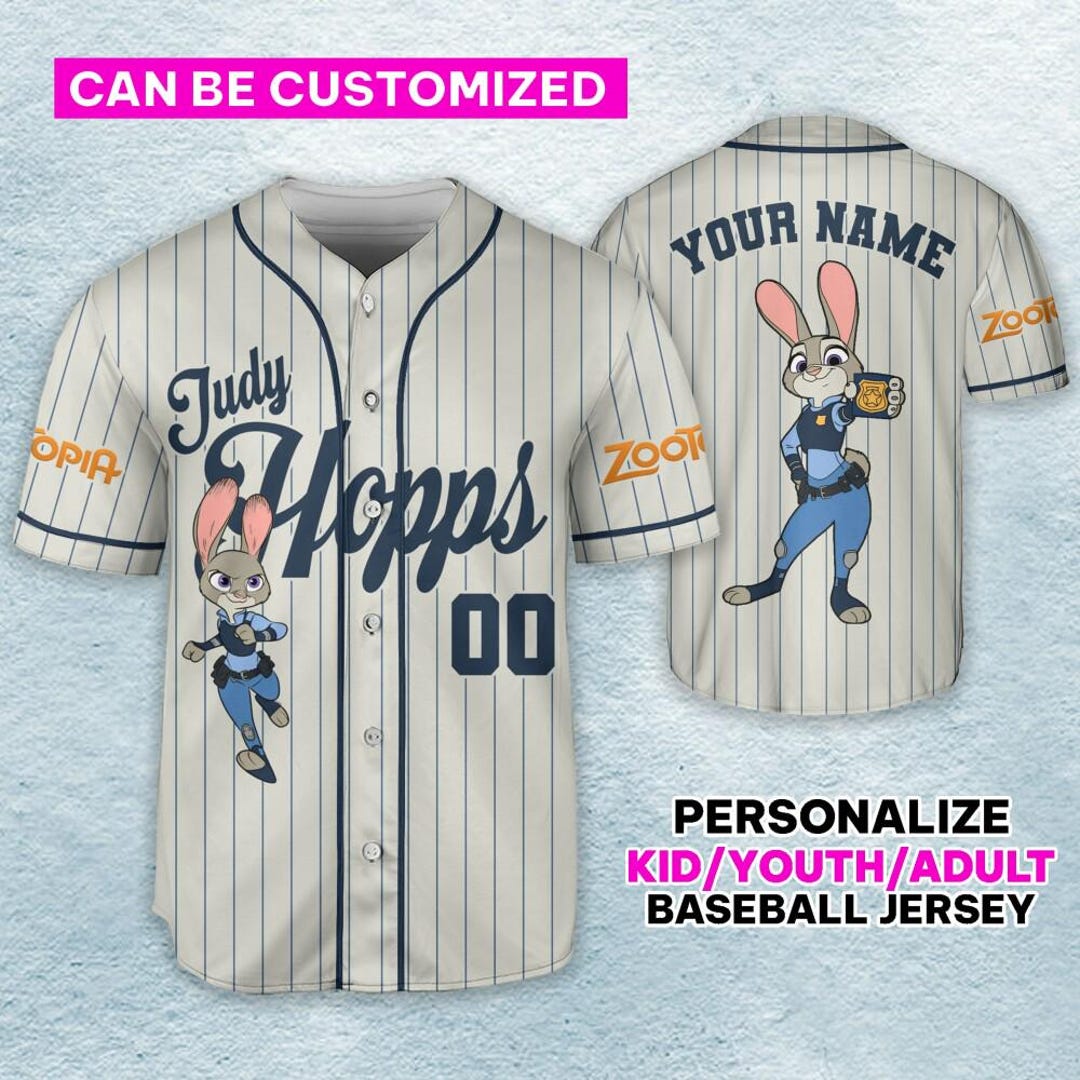 Custom Zootopia Judy Hopps Baseball Jersey, Disney Hopps Jersey, Disney ...