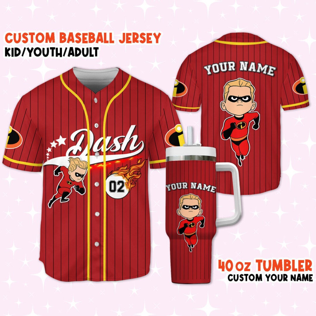 Personalize Incredible Dash Run Red Black Jersey, Custom Kid Youth ...