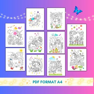 10 Unicorns Coloring Pages, Format A4, Printable Coloring Pages, Child ...