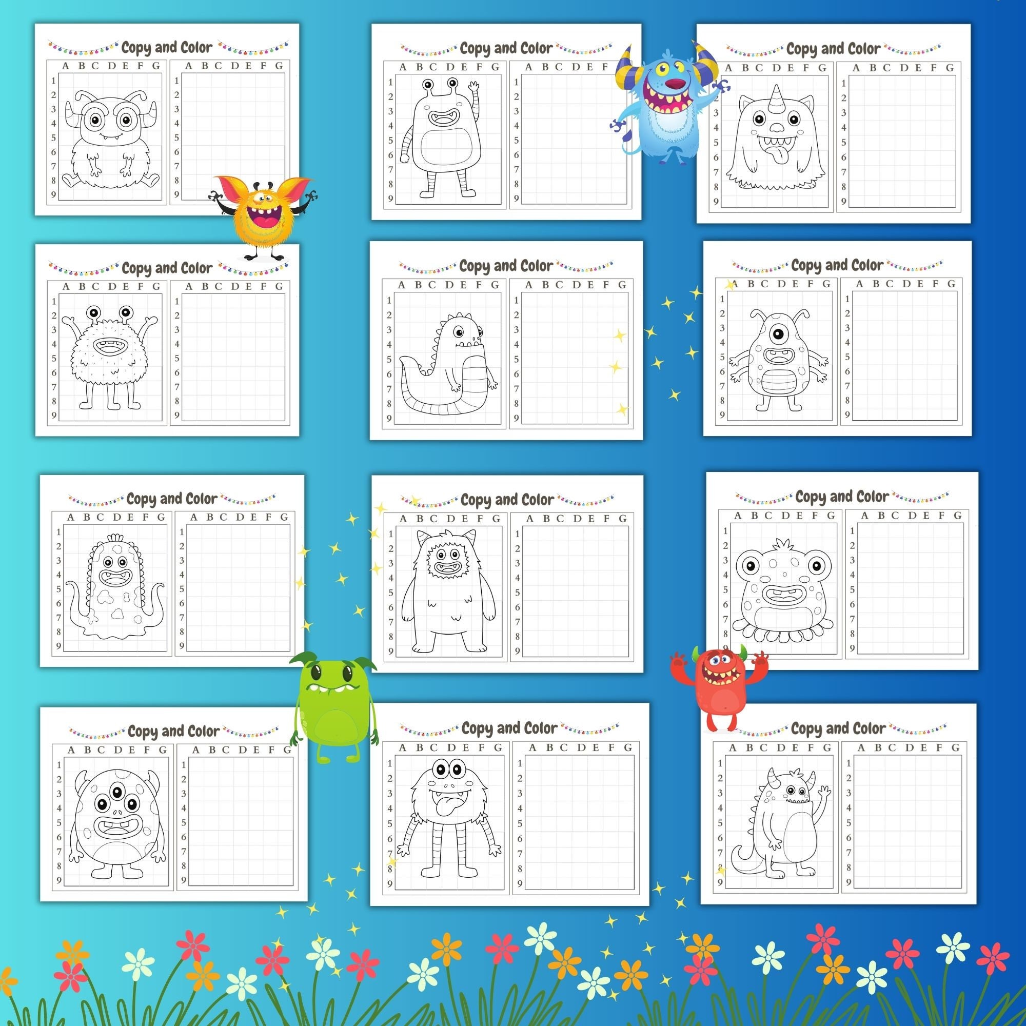 How to Draw Funny Monsters, Grid Method for Kids, Kids Activities ...