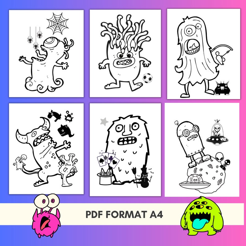 Printable Monsters Coloring Pages Format A4, Creative Activity for ...