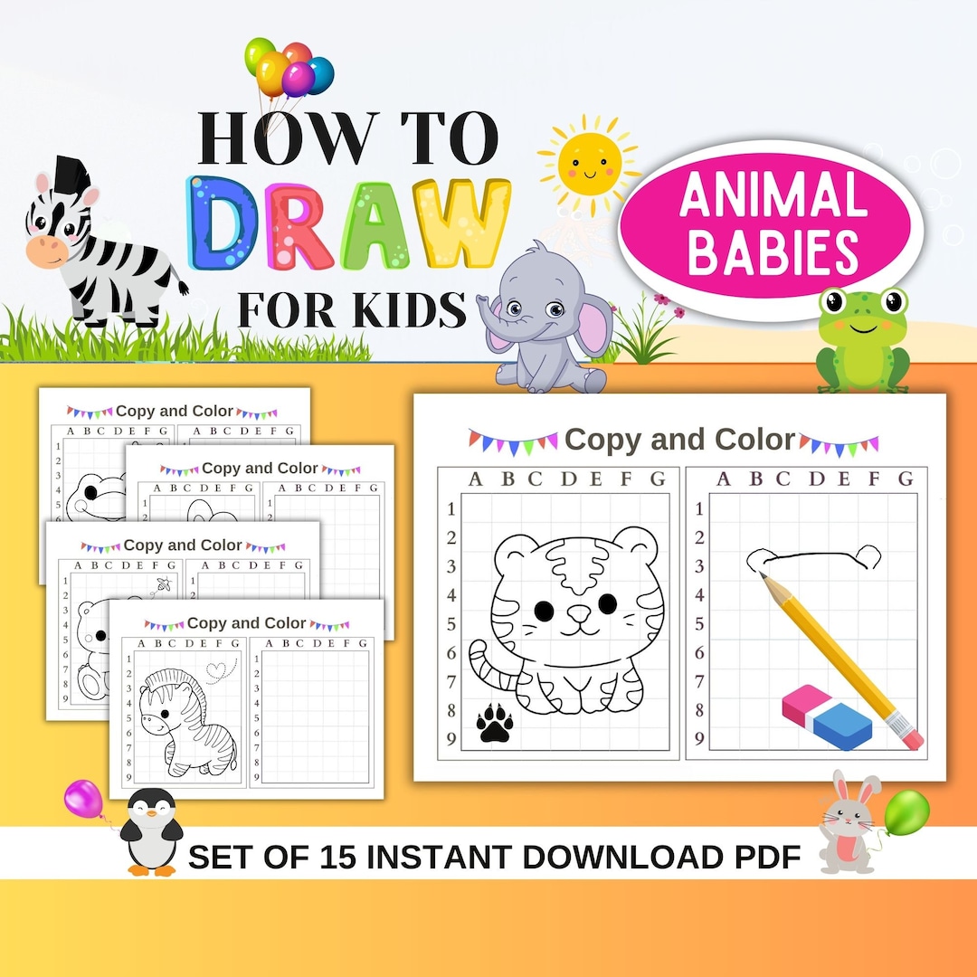 How to Draw Baby Animals, Easy Grid Method for Kids, Kids Activities ...