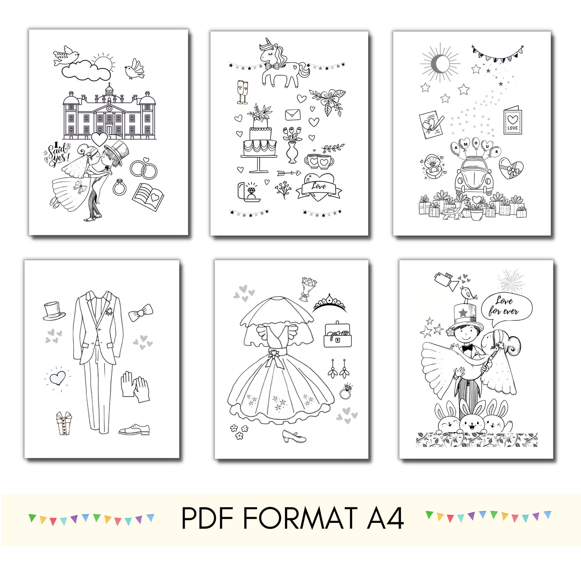 Printable Wedding Coloring Pages for Kids - Instant Download PDF ...