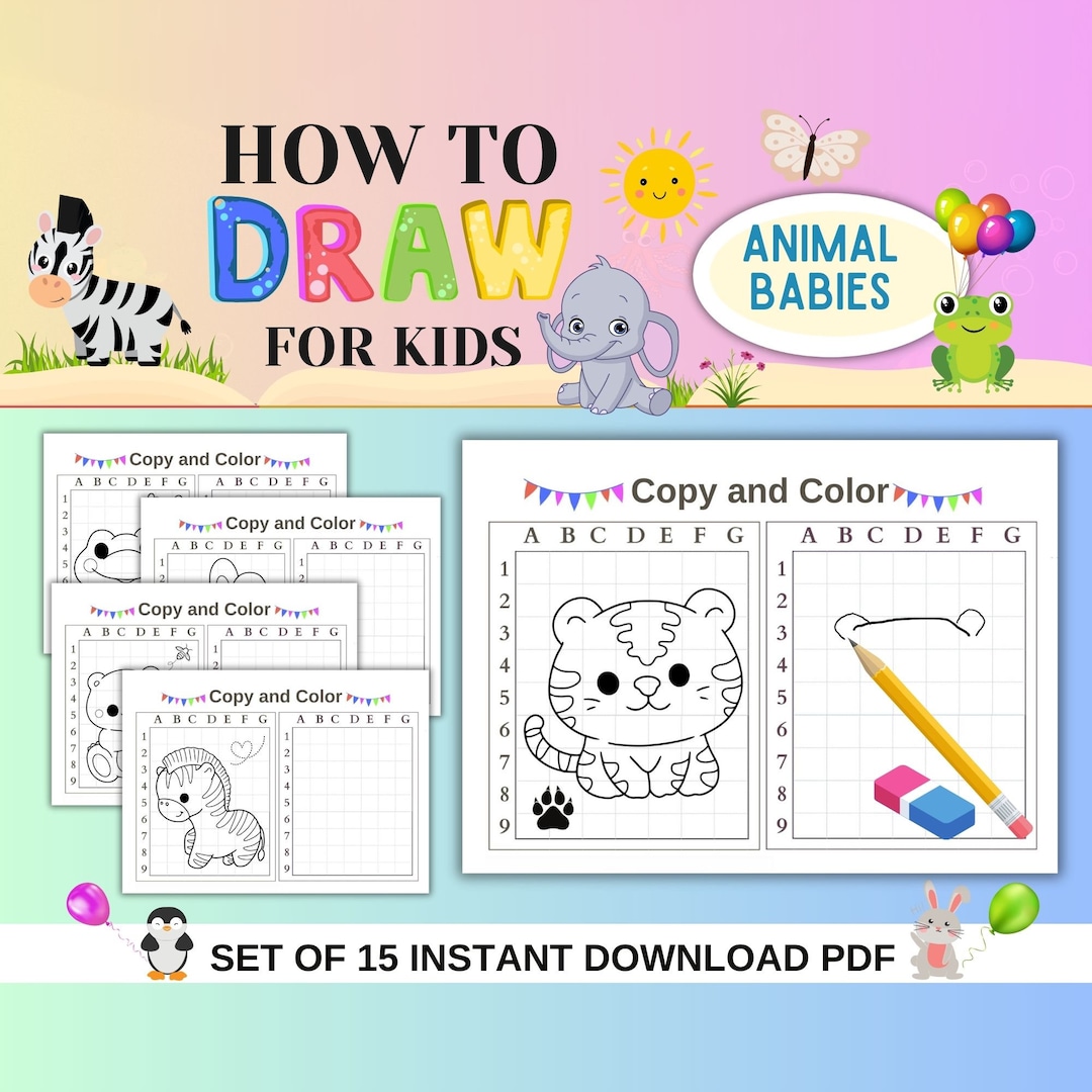 How to Draw Baby Animals Easy Grid Method for Kids Kids - Etsy