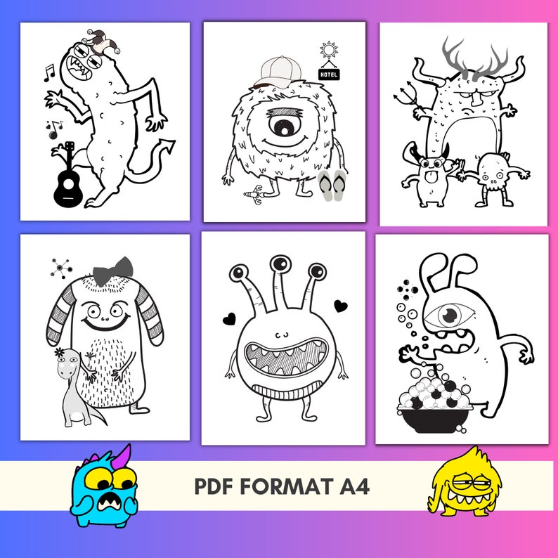 Printable Monsters Coloring Pages Format A4, Creative Activity for ...