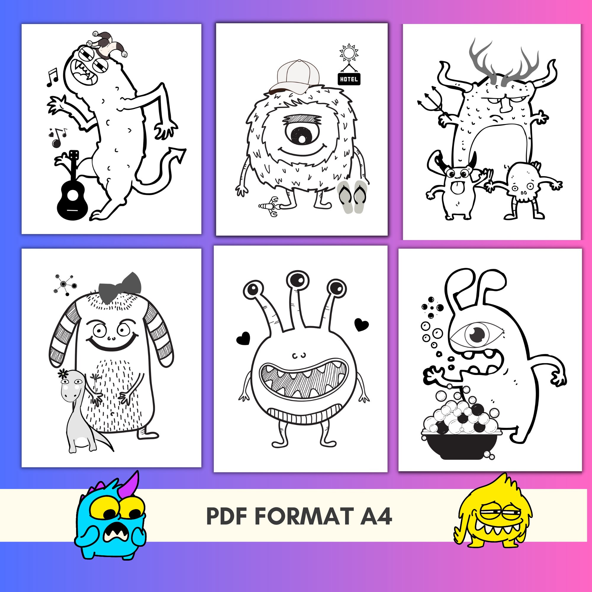 Printable Monsters Coloring Pages Format A4, Creative Activity for ...