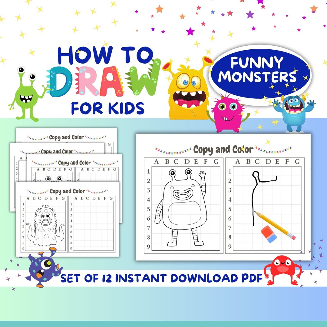 How to Draw Funny Monsters, Grid Method for Kids, Kids Activities ...