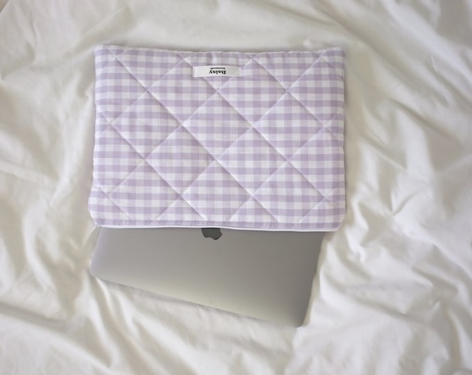 Quilted Laptop iPad Tablet Sleeve in Purple Gingham With Ivory Cotton ...