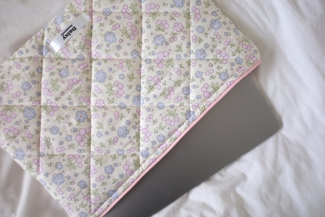 Quilted Laptop iPad Tablet Sleeve in Pastel Fruit Print With Pink ...
