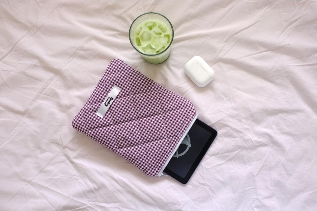 Quilted Kindle and Kobo E-reader Sleeve in Mini Plum Gingham With Cream ...