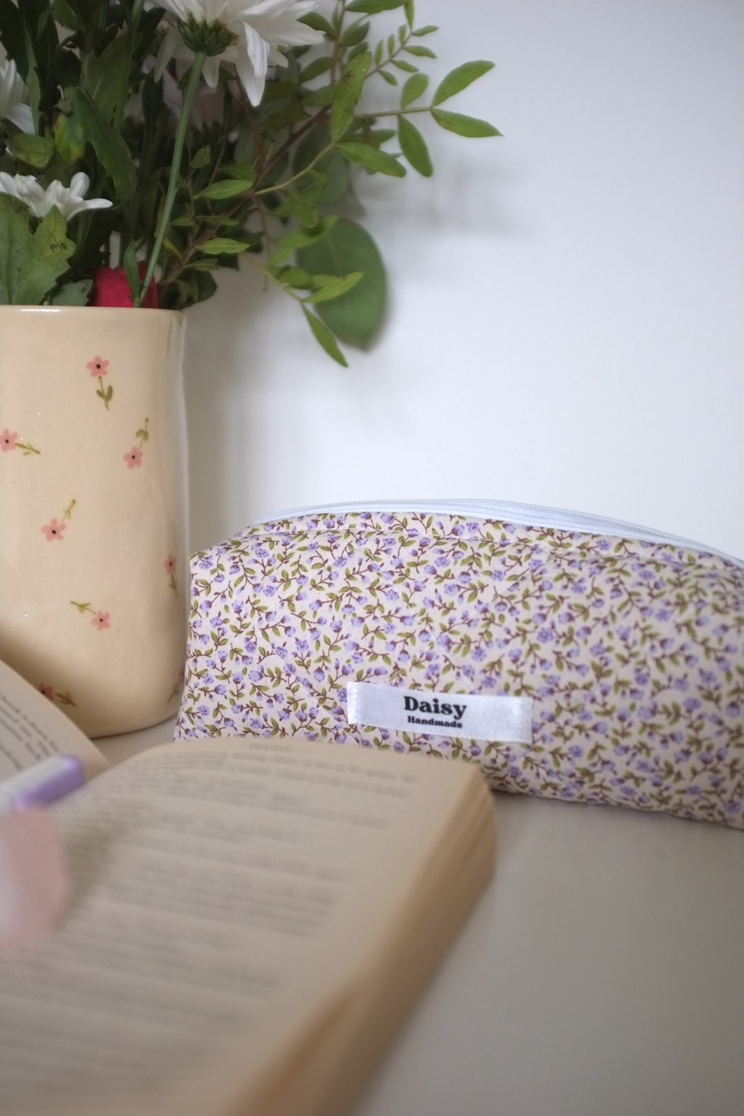 Quilted Pencil Case in Purple Rose With Purple Gingham Lining ...