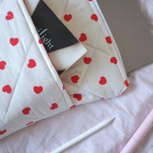 Quilted Laptop iPad Tablet Sleeve With Pocket in Heart Print and Red ...