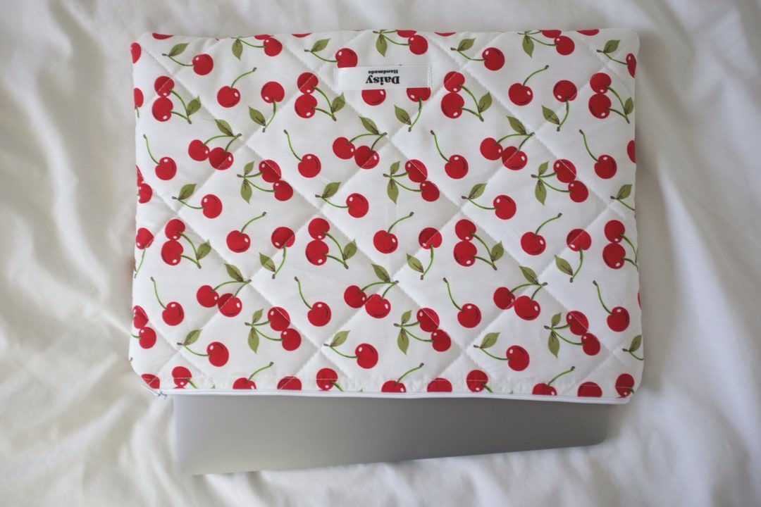 Quilted Laptop iPad Tablet Sleeve in Large Cherry Print With Red ...