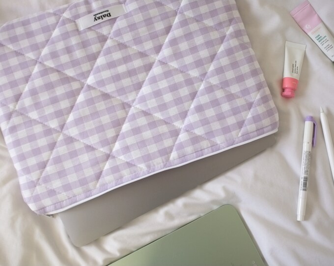 Quilted Laptop iPad Tablet Sleeve in Purple Gingham With Ivory Cotton ...