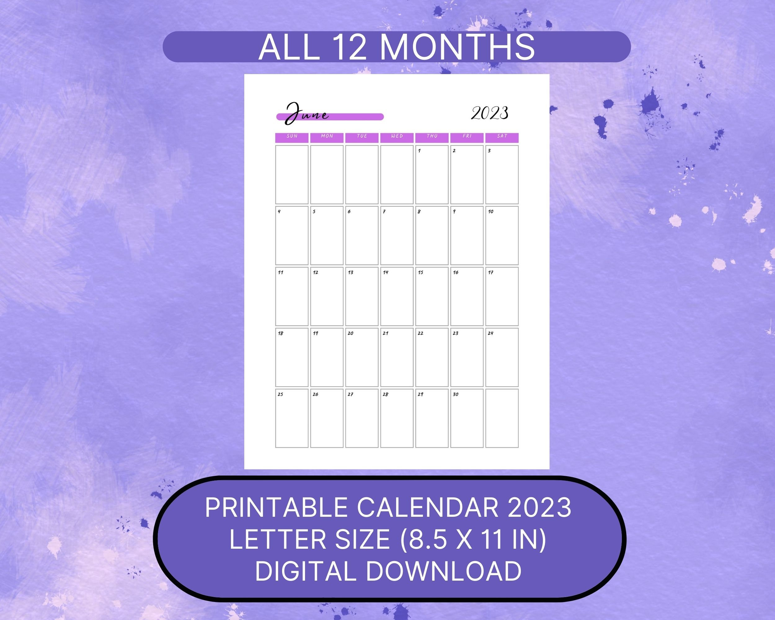 Monthly Calendar 2023, Simple Calendar, Printable Calendar 2023 ...