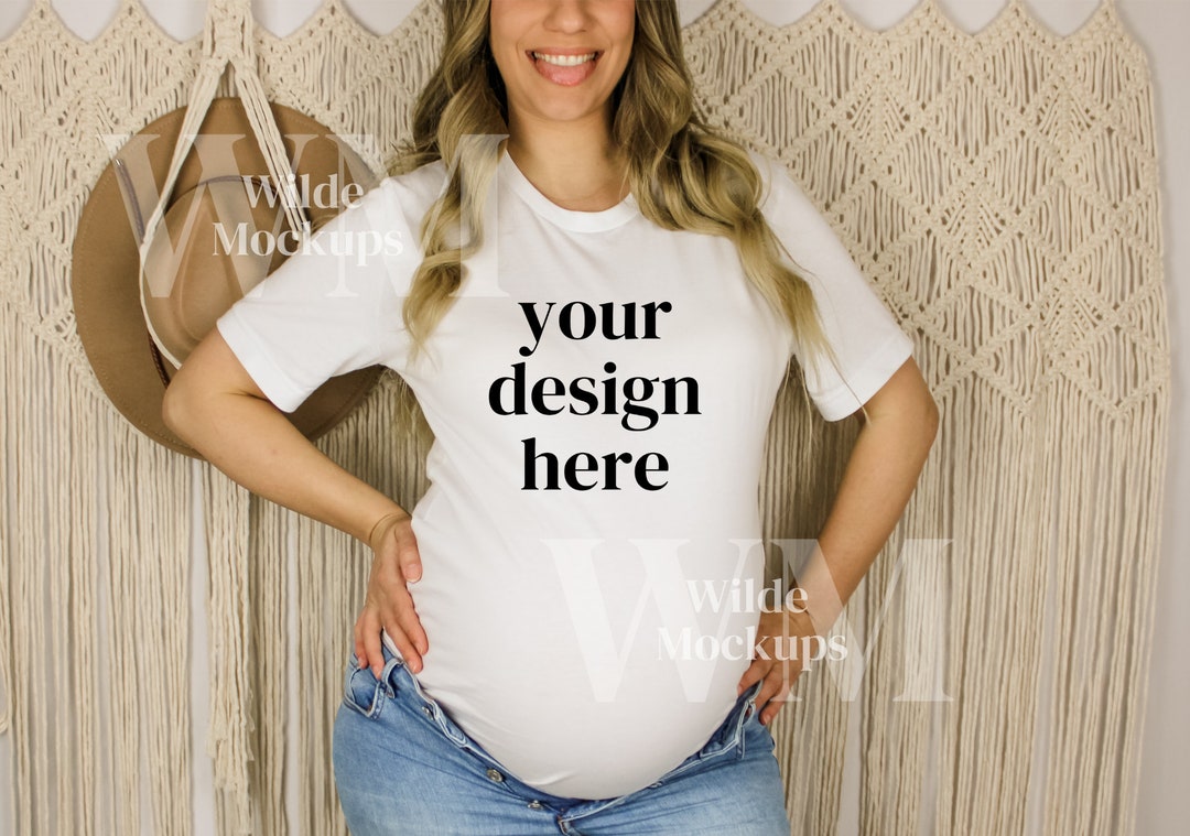 Bella Canvas Pregnancy Mockup Maternity Mockup Bella Canvas 3001 White ...