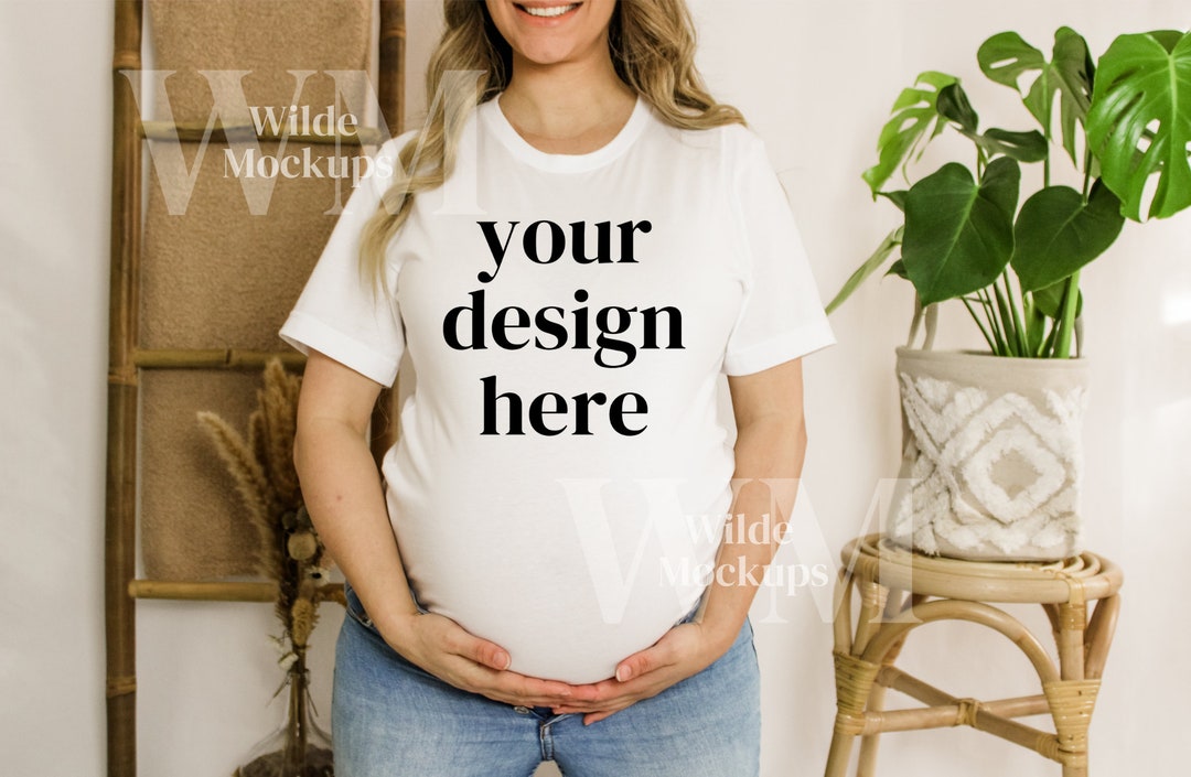 Bella Canvas Pregnancy Mockup Maternity Mockup Bella Canvas 3001 White ...