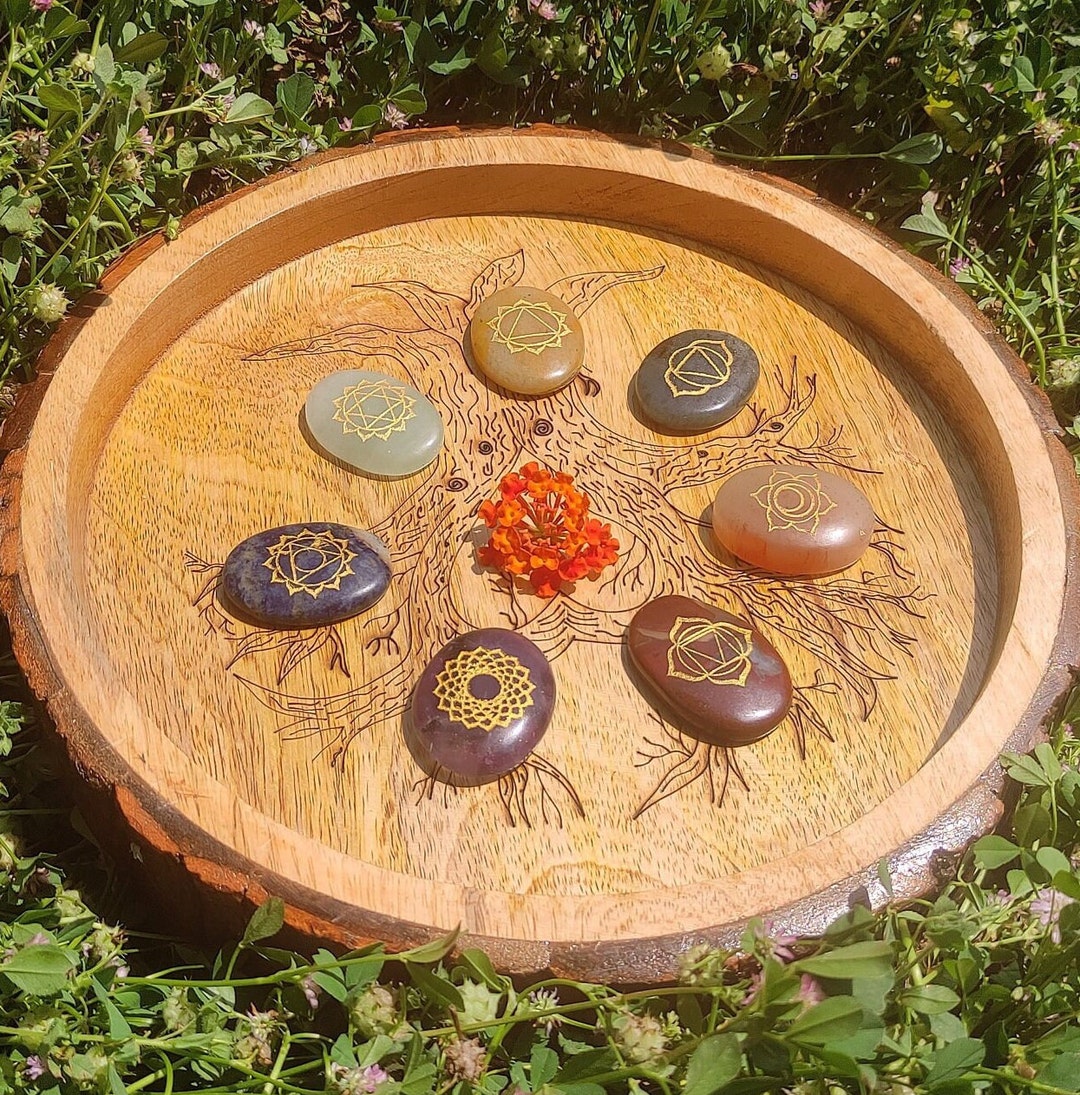 7 Chakra Healing Stones Crown, Third Eye, Throat, Heart, Solar Plexus ...