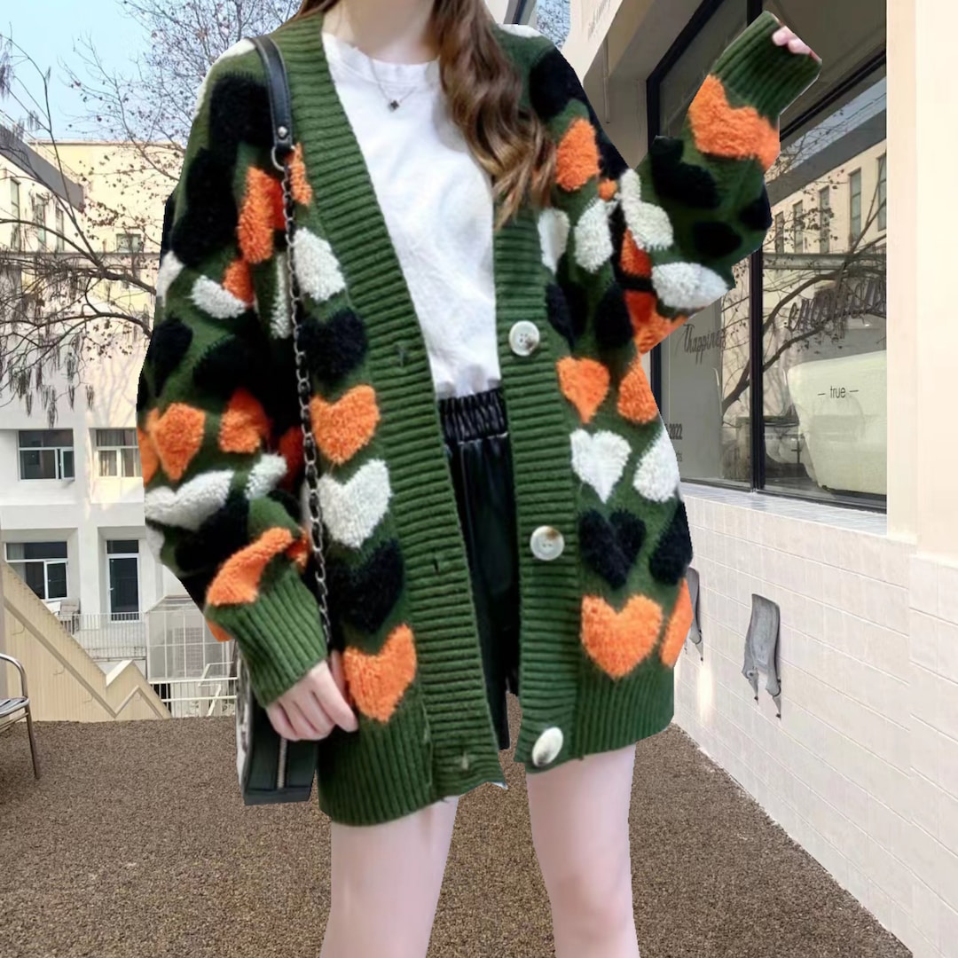 Cardigan Jumper Winter Boho Knit Cardigan Hearts Sweater - Etsy