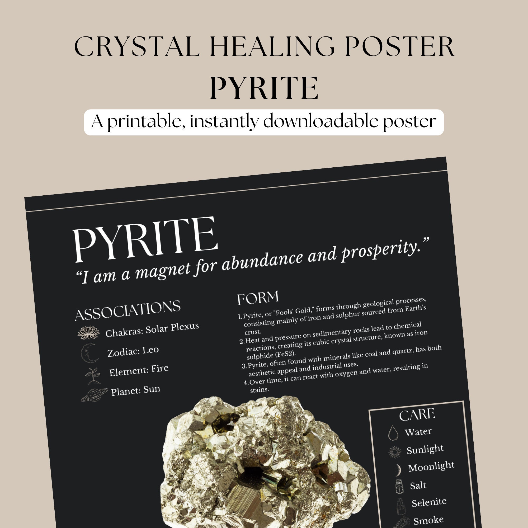 Pyrite Crystal Printable Poster - Digital Download - Etsy