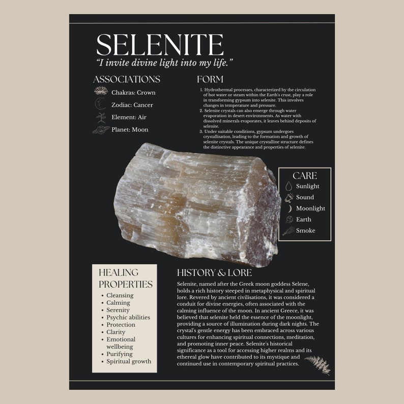 Selenite Crystal Printable Poster - Digital Download - Etsy