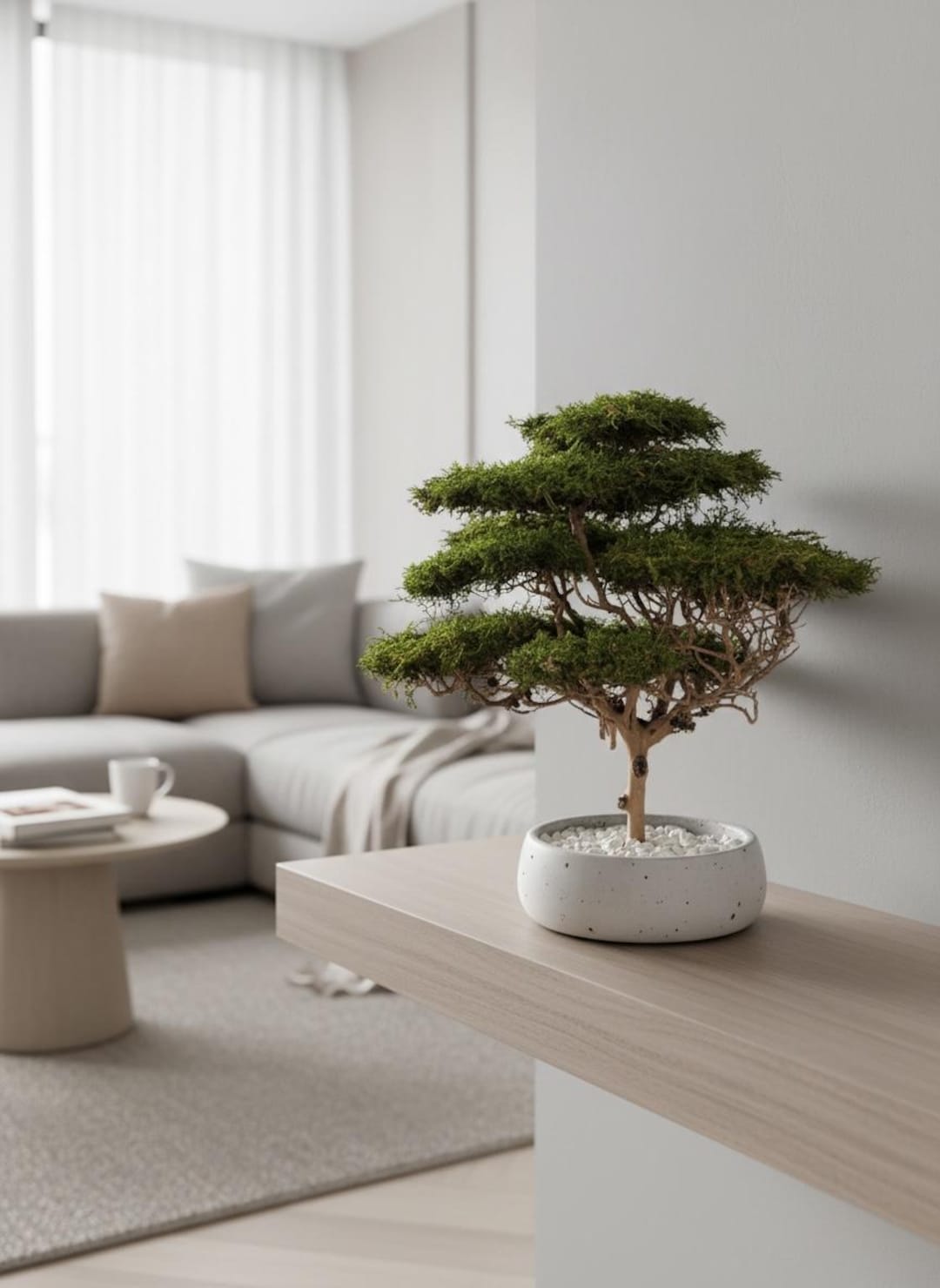 Artificial Bonsai Tree, Real Moss and Roots, Handmade Home Decor, Earth ...